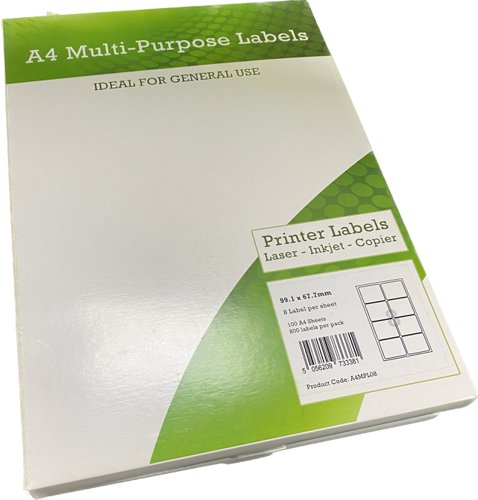 Value Compatible A4 Multipurpose Labels 8 Per Sheet 99.1x67.7mm (White ...