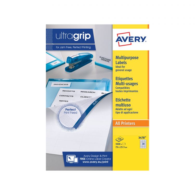 Avery 3478 Multipurpose Labels 100 sheets - 1 Label per Sheet | 3478