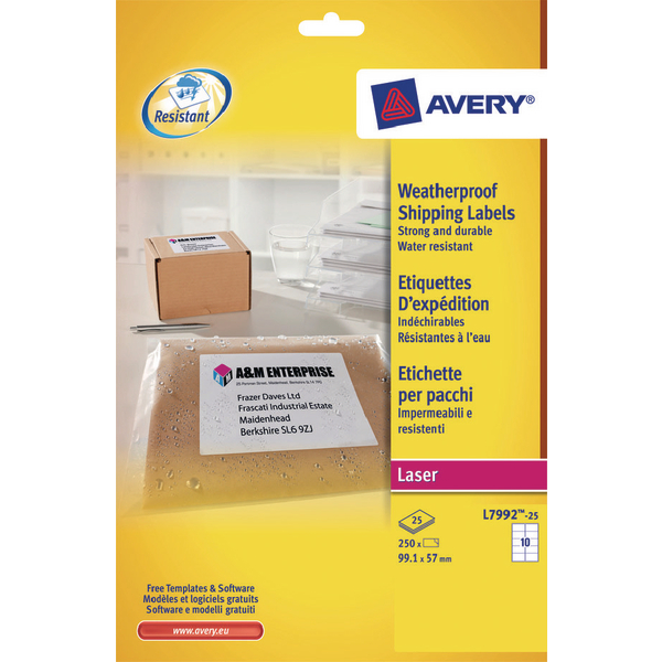 Avery Weatherproof Shipping Labels 99.1x57mm [Pack of 250] | L7992-25