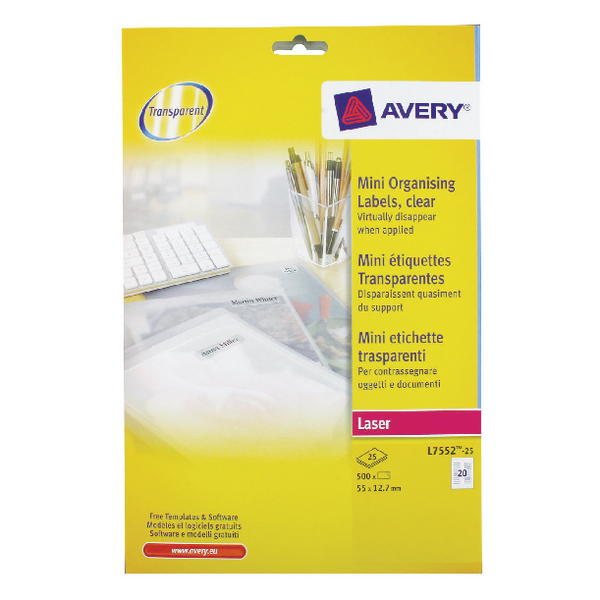Avery Laser Labels Mini 20/Sheet 55x12.2mm L7552 [25 Sheets] | L7552-25