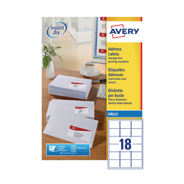 Avery Inkjet Address Labels 18/Sheet 63.5x46.6mm J8161-100 [Pack of 100 ...