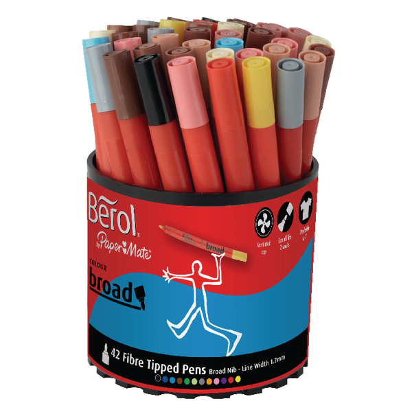 Berol Colour Broad Pens Assorted [Tub of 42] | S0375970