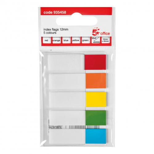 Office Index Flags 5 Bright Colours 12x45mm 20 Flags per Colour ...